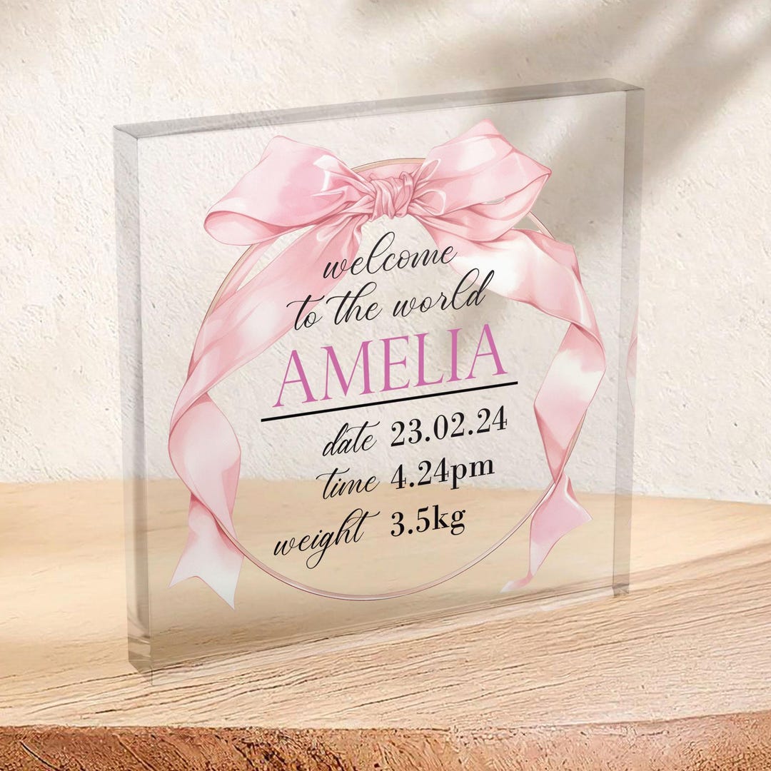 Personalised New Baby Plaque Photo Custom Acrylic, Keepsake Gift, Token ...