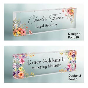 CUSTOM Floral Name Desk Plate, Personalised Name Sign Plaque for Office ...