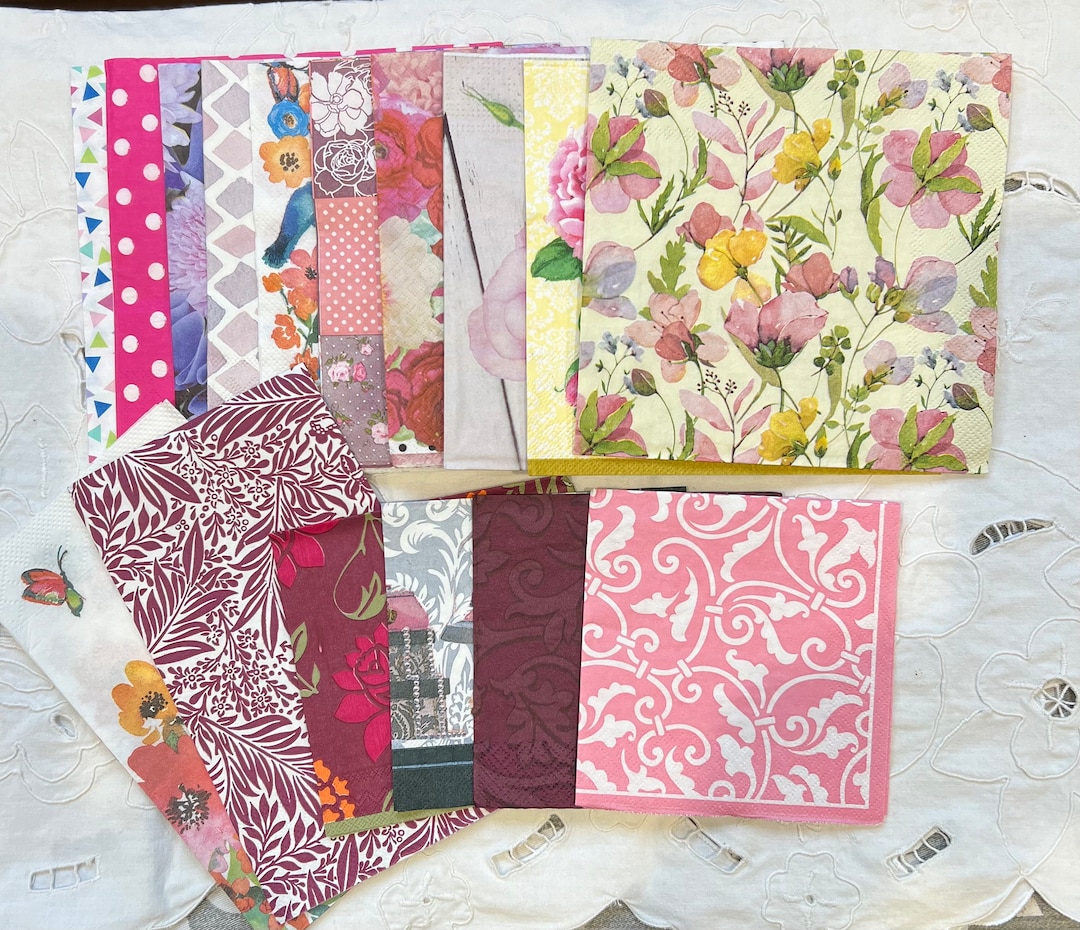 16 Pretty Pink Paper Napkins for Collage, Decoupage, Mixed Media - Etsy