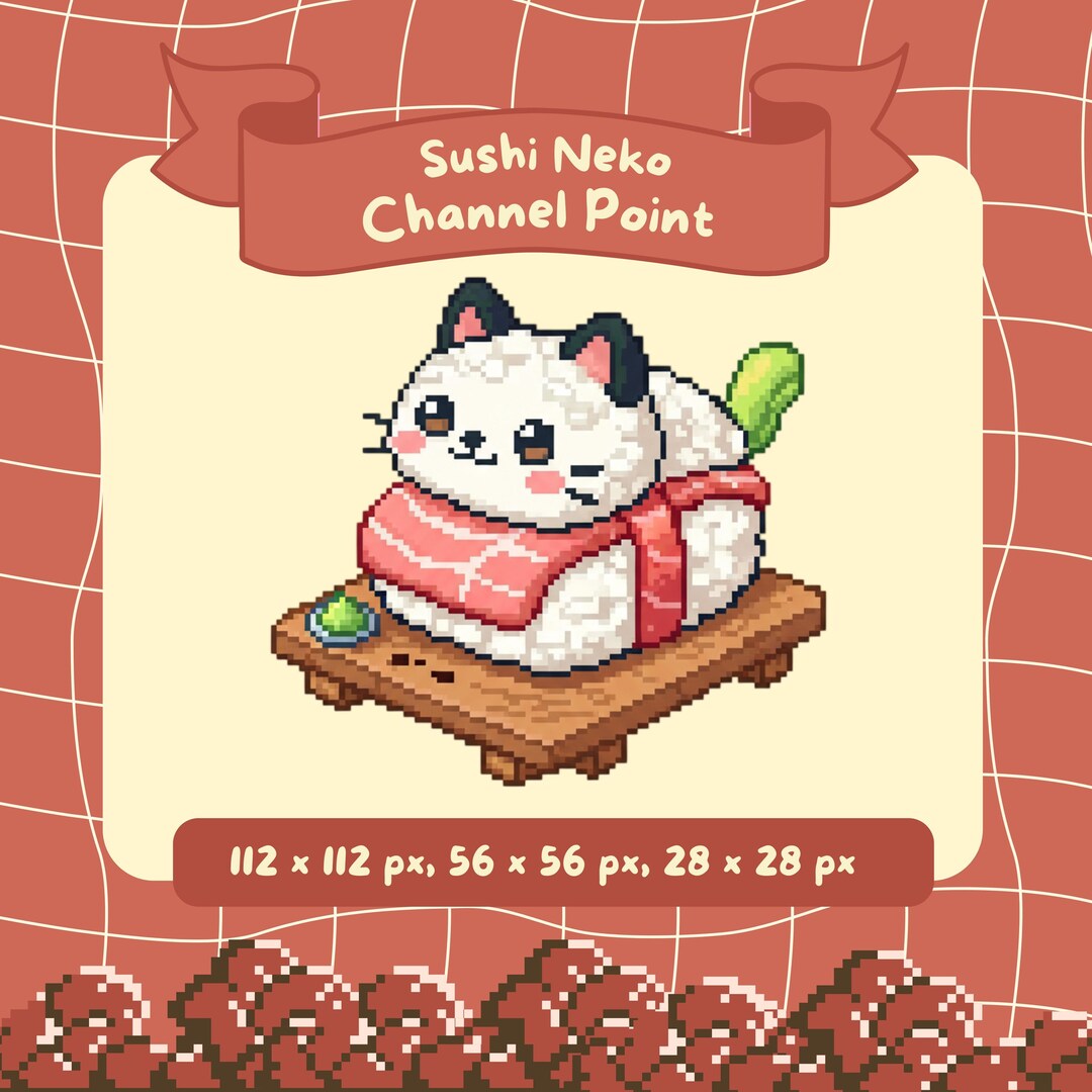 Kawaii Pixel Sushi Cat Twitch Channel Point | Emote | Stream Asset ...