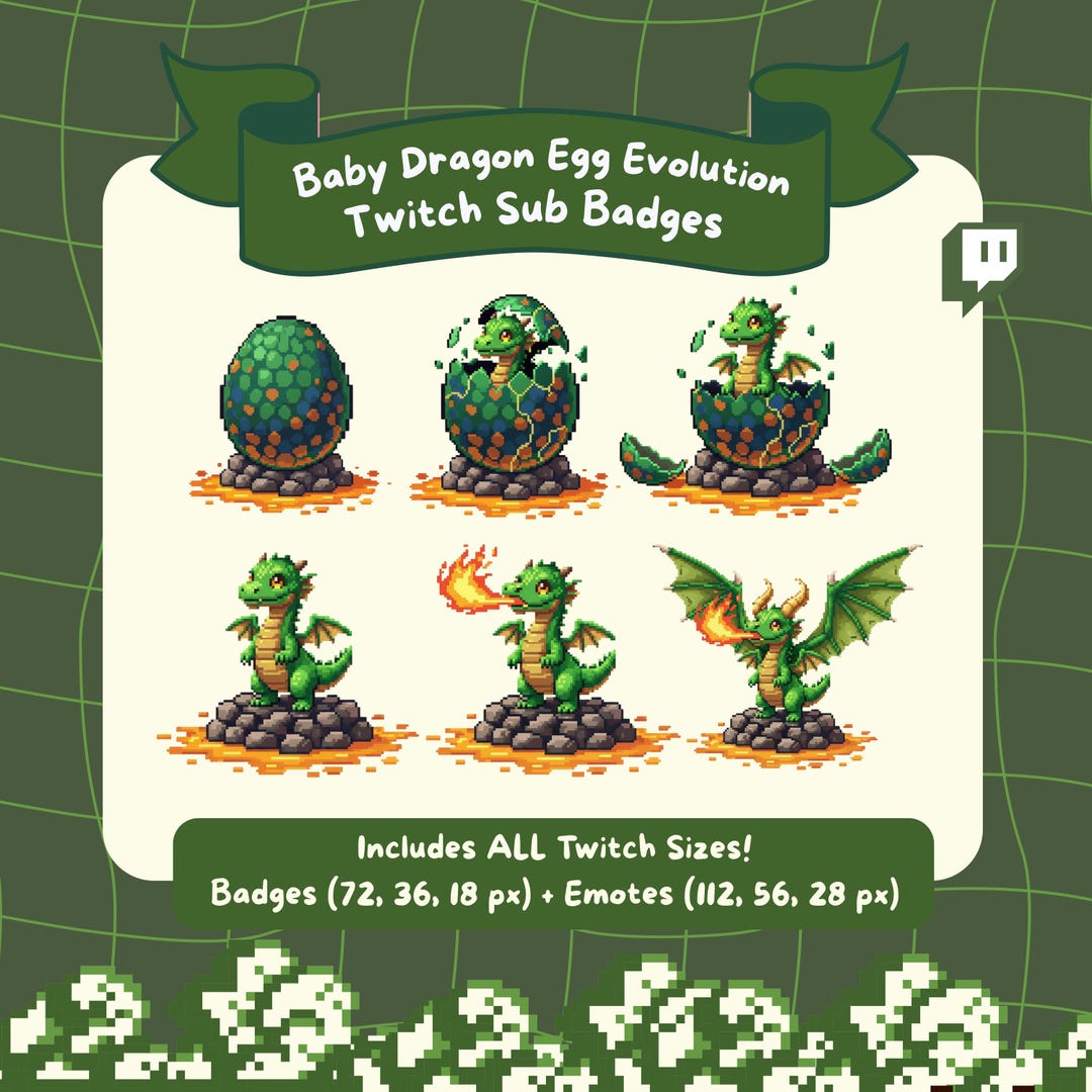 Pixel Baby Dragon Egg Evolution Twitch Sub Badges | Cute Fantasy ...