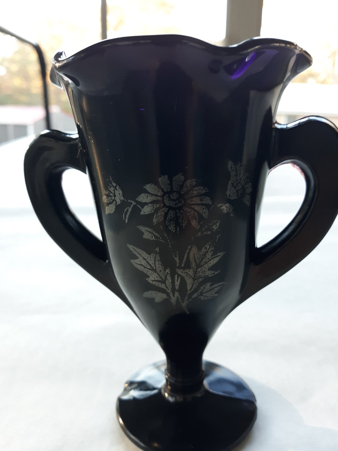 REDUCED Vintage 1930s Black Amethyst Silver Bouquet Depression Glass ...