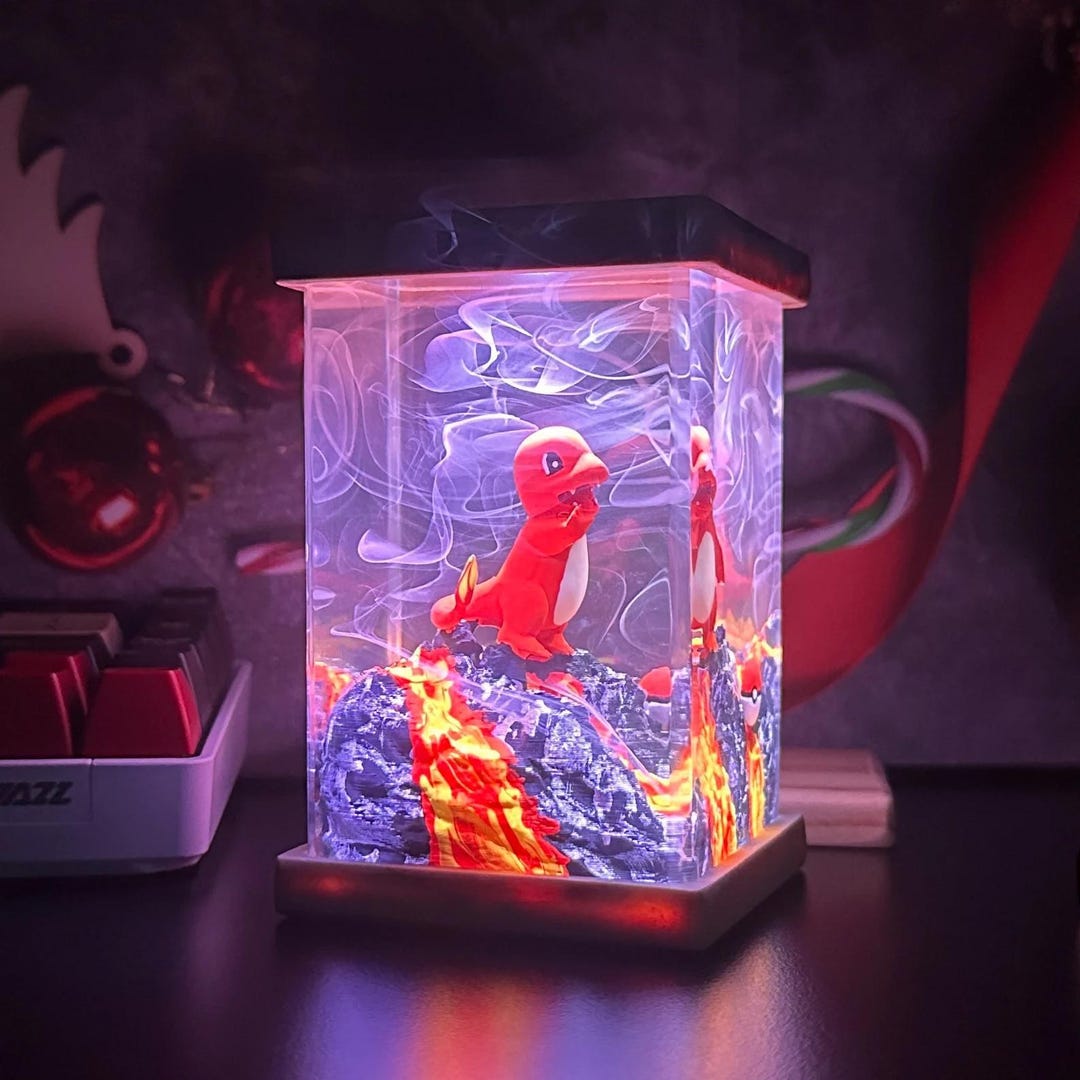 Charmander Resin Light Sculpture | LED Lava Cube Decor | Handmade ...