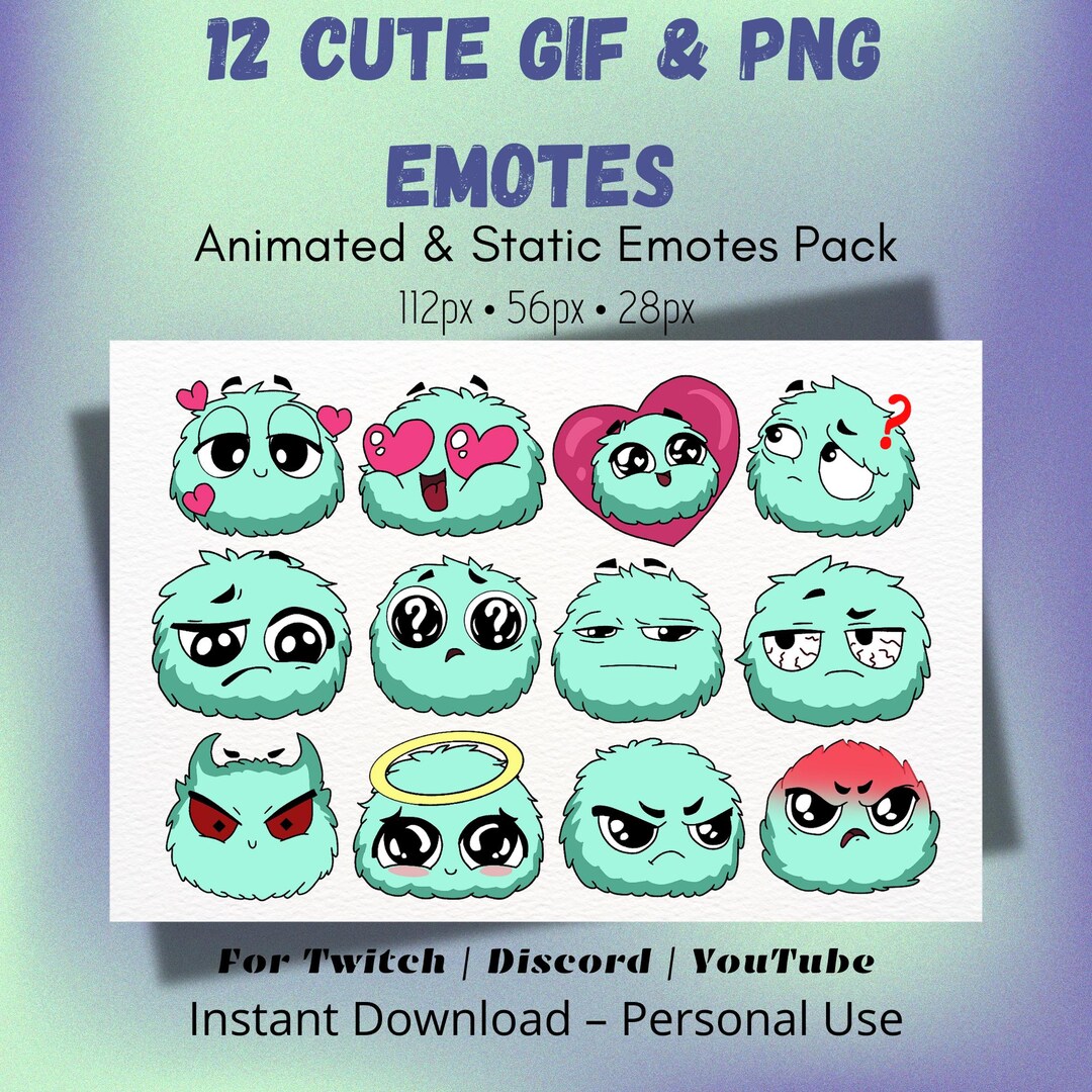 Animated Fluffy Emote Pack: Teal Streaming Reactions (GIF & PNG ...