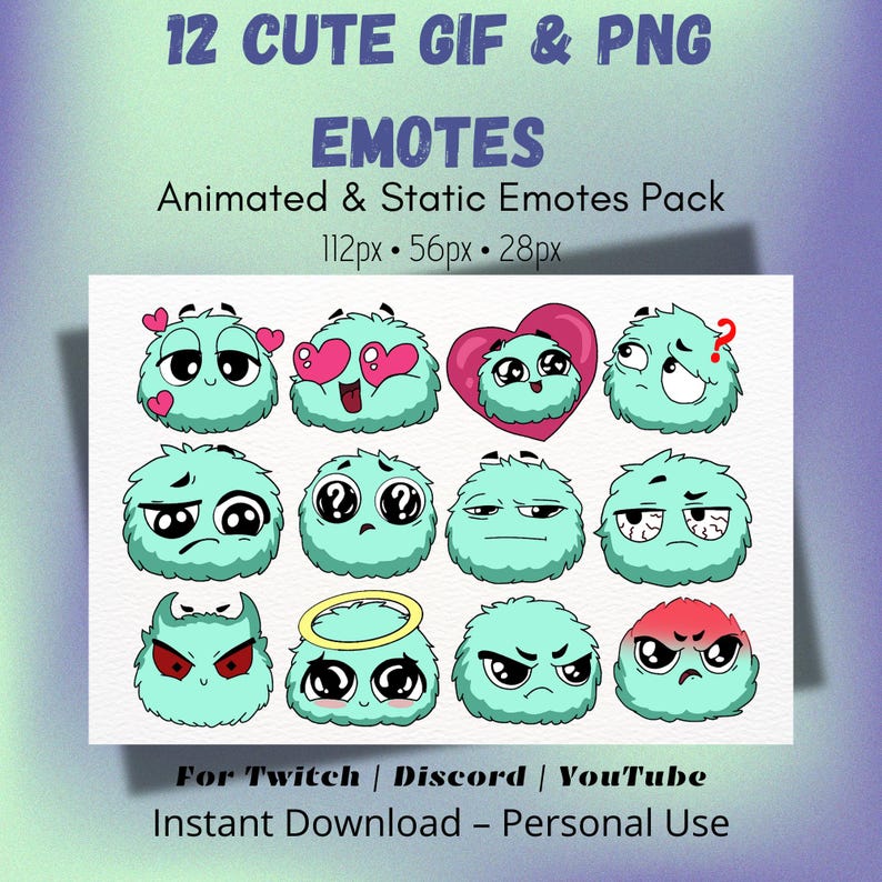 Animated Fluffy Emote Pack: Teal Streaming Reactions (GIF & PNG ...