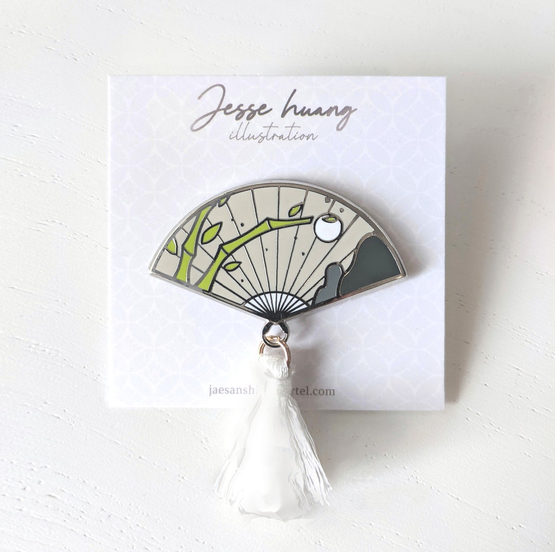 Bamboo Fan Enamel Pin With Tassel - Etsy