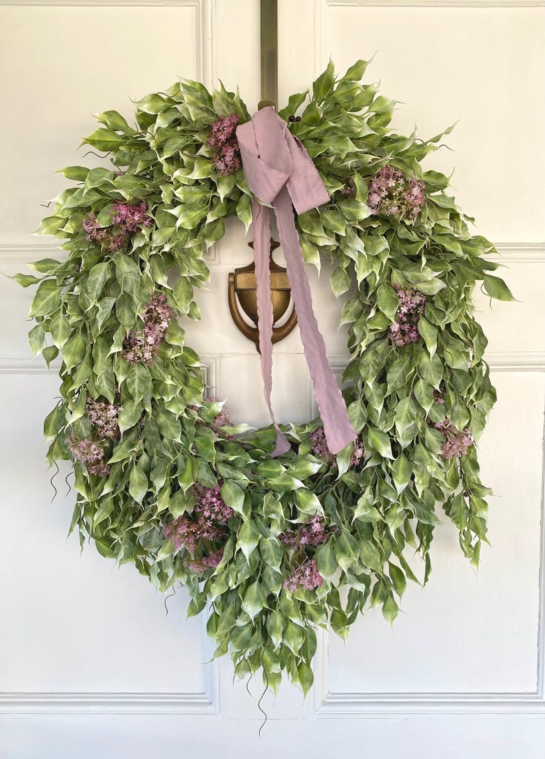 Ficus and Laurel Spring Greenery Wreath, Spring Wreath for Front Door ...