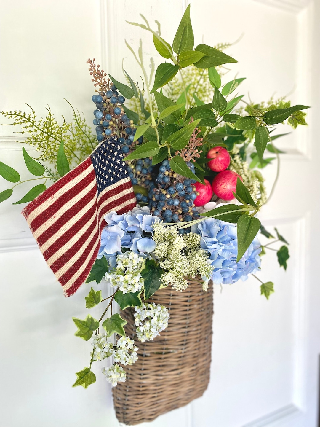 Patriotic Summer Hanging Basket for Front Door, 4th of July Hanging ...