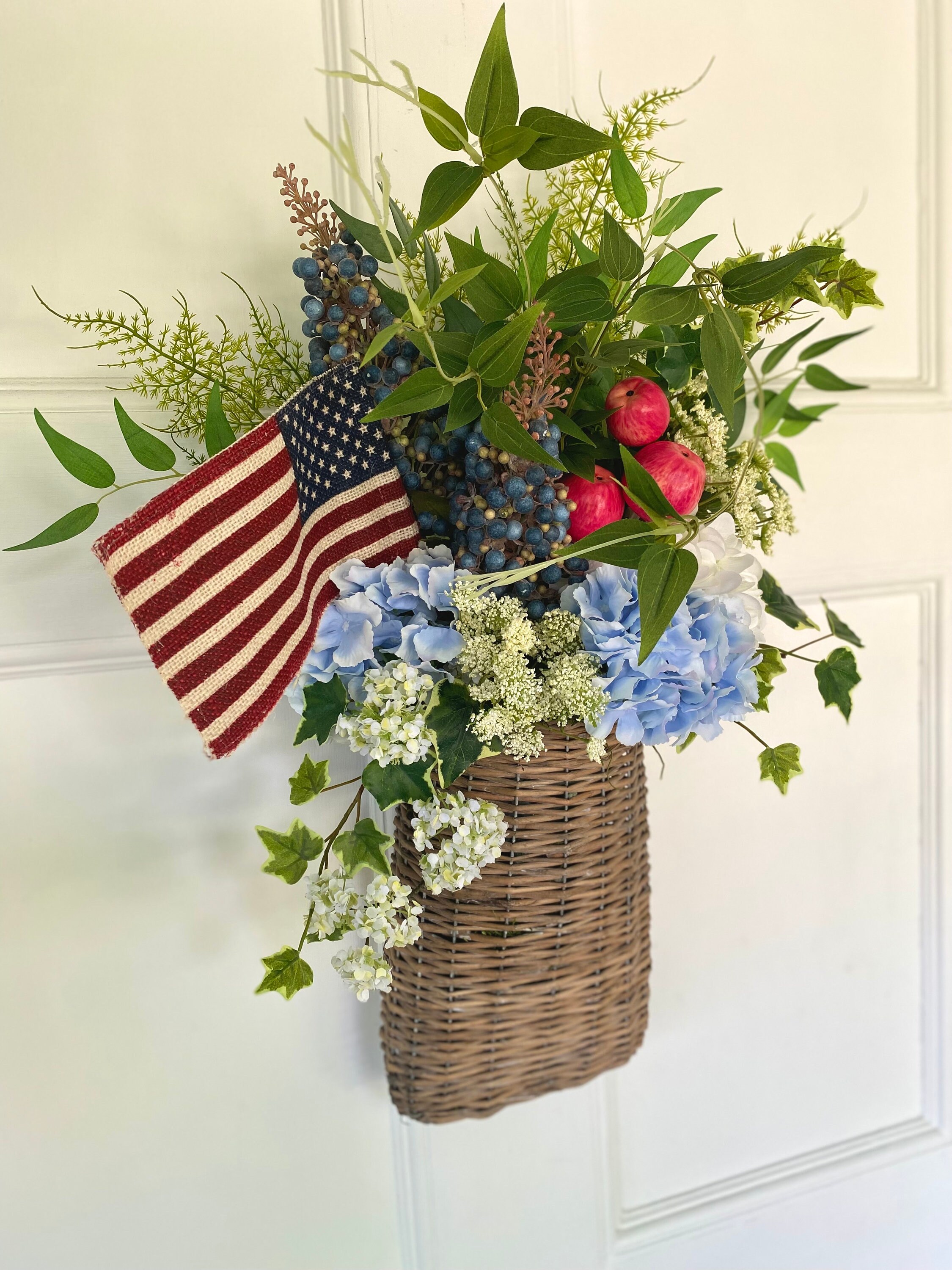 Patriotic Summer Hanging Basket for Front Door, 4th of July Hanging ...