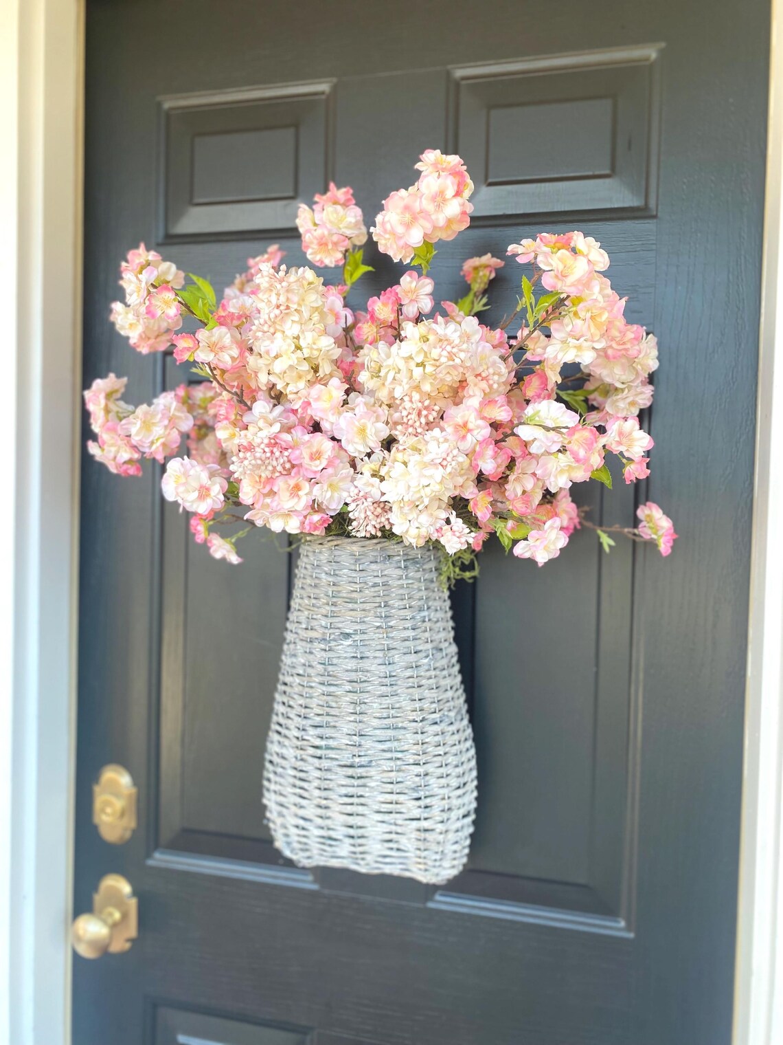 Cherry Blossom and Lilac Hanging Basket, Spring Door Hanging Basket ...