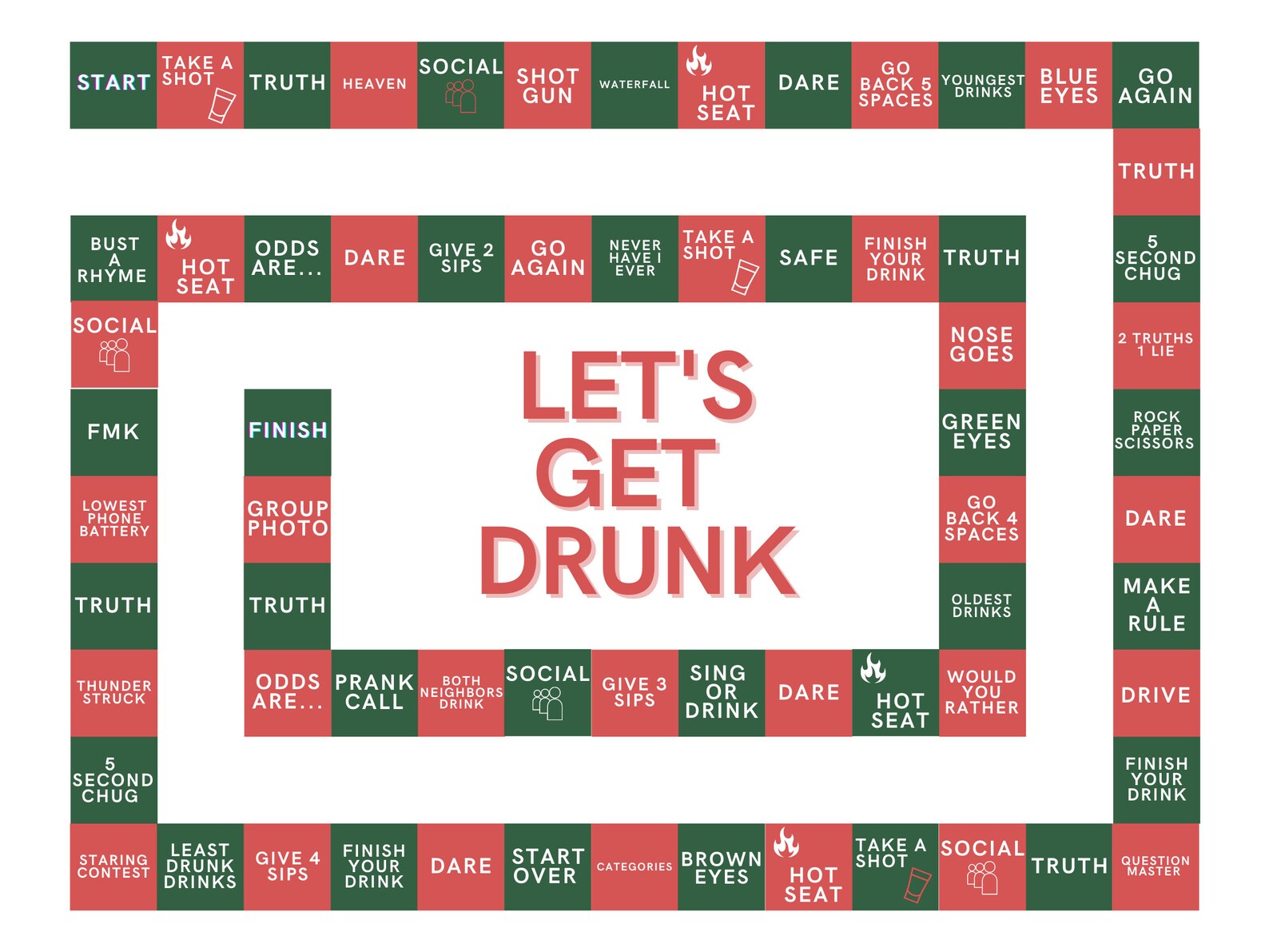Holiday Let's Get Drunk Drinking Board Game With Rules, Christmas ...