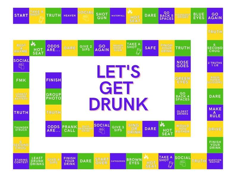 Mardi Gras Let's Get Drunk Drinking Board Game With Rules, Printable Drinking Board Game ...