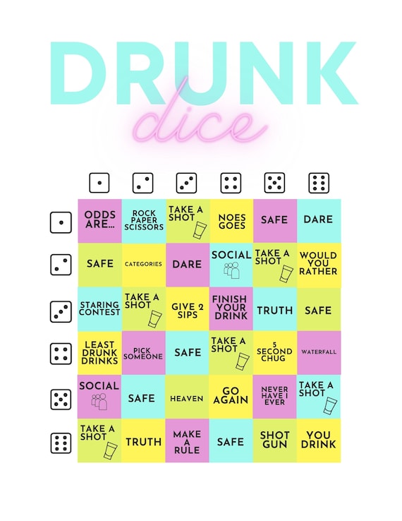 Drunk Dice Drinking Game With Rules Digital Download Drinking Etsy