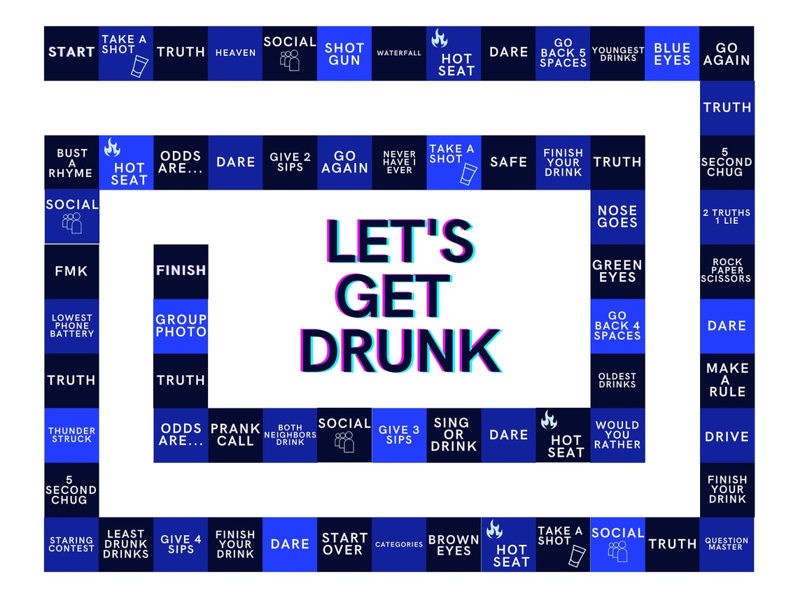Let's Get Drunk Drinking Board Game With Rules, Printable Drinking ...
