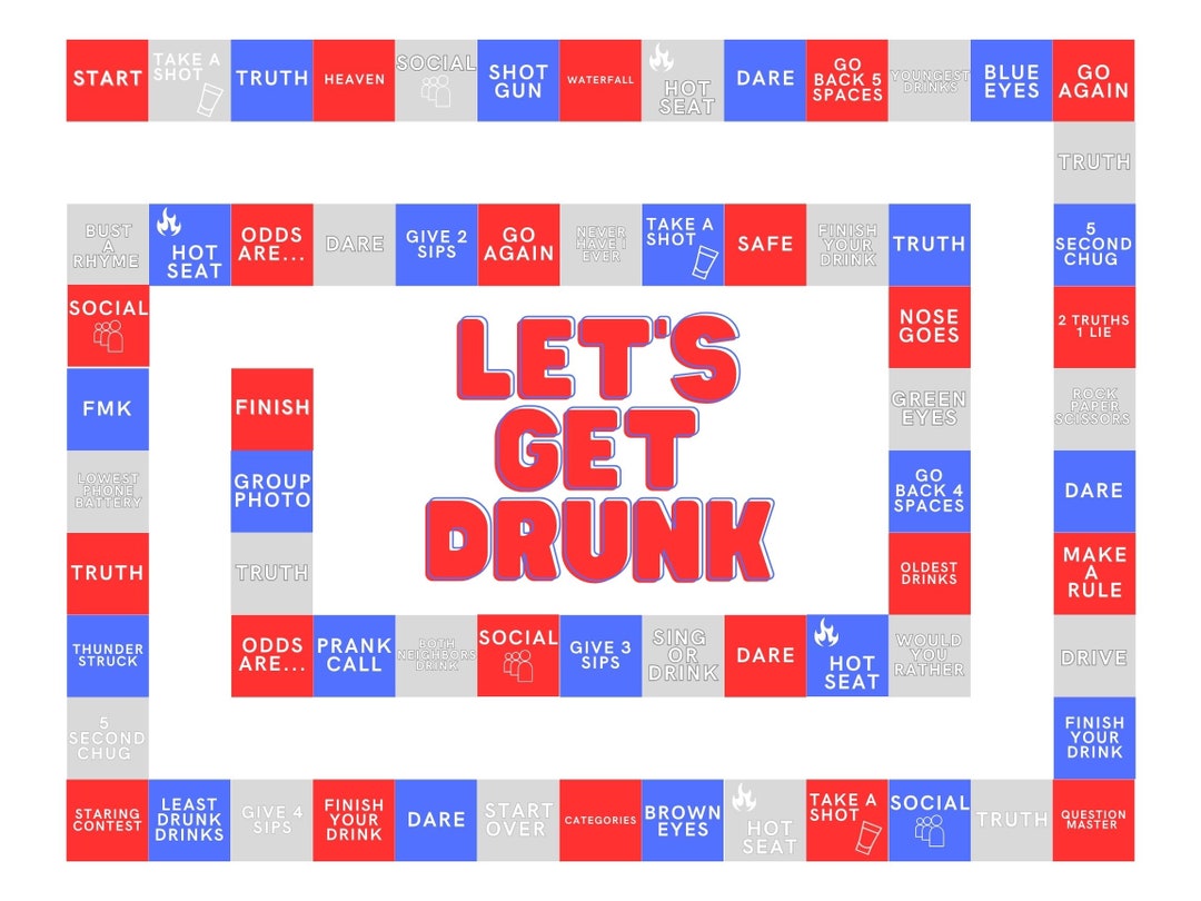 Red, White & Blue Let's Get Drunk Drinking Board Game With Rules, 4th of July, Labor Day ...