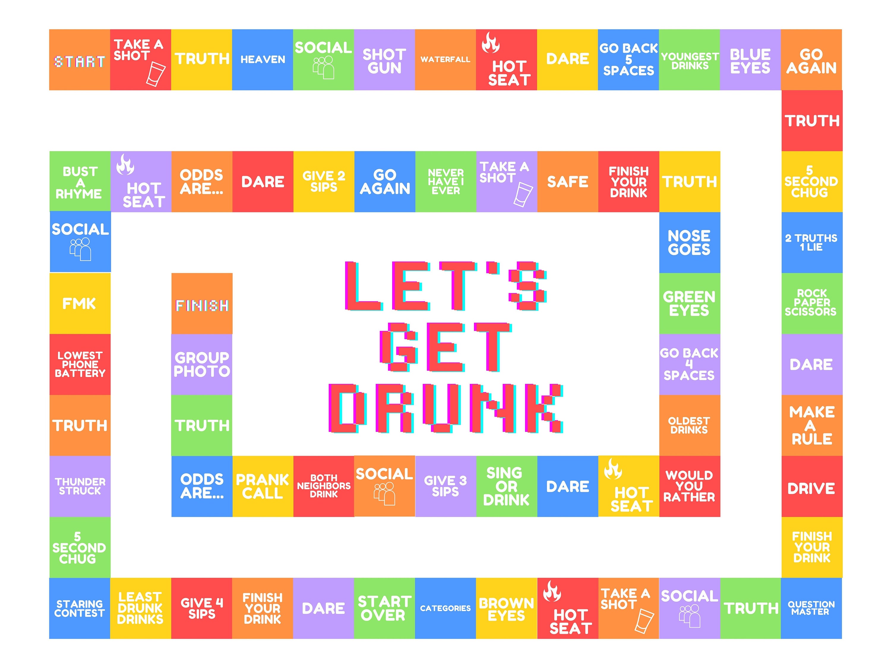 Let's Get Drunk Drinking Board Game With Rules, Printable Drinking Board Game, Digital Drinking ...