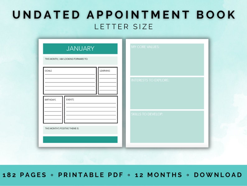 Printable Undated Appointment Book & Monthly Planner - Etsy