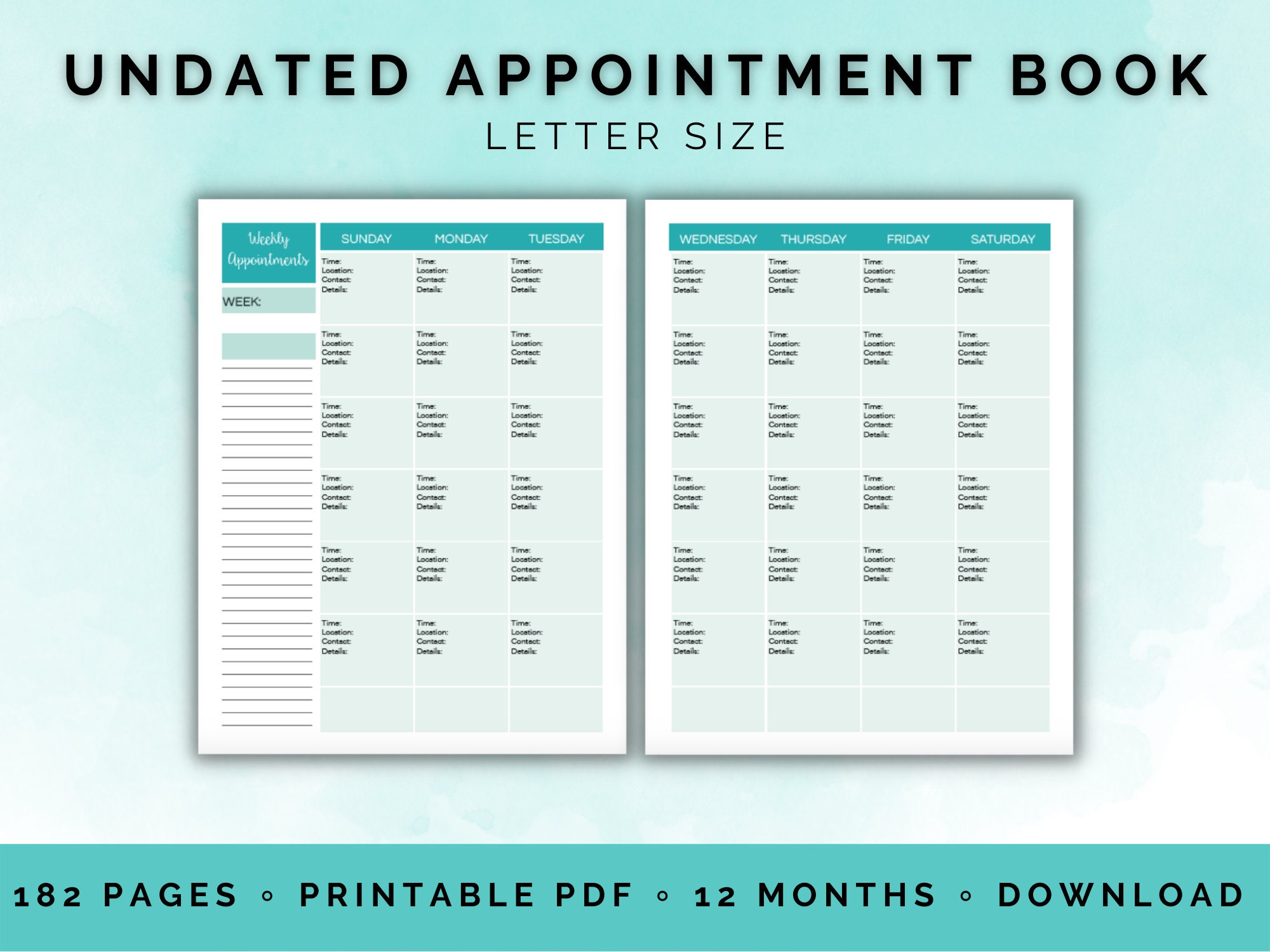 Printable Undated Appointment Book & Monthly Planner - Etsy