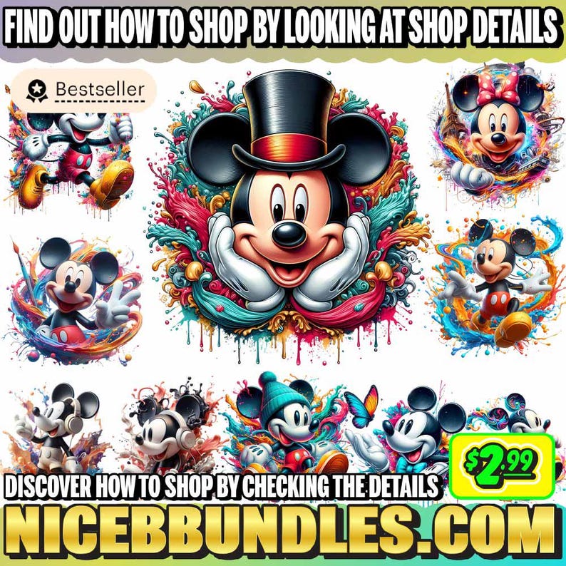 10 PNG Mickey Mouse Splash and Watercolor Digital Design PNG File for ...