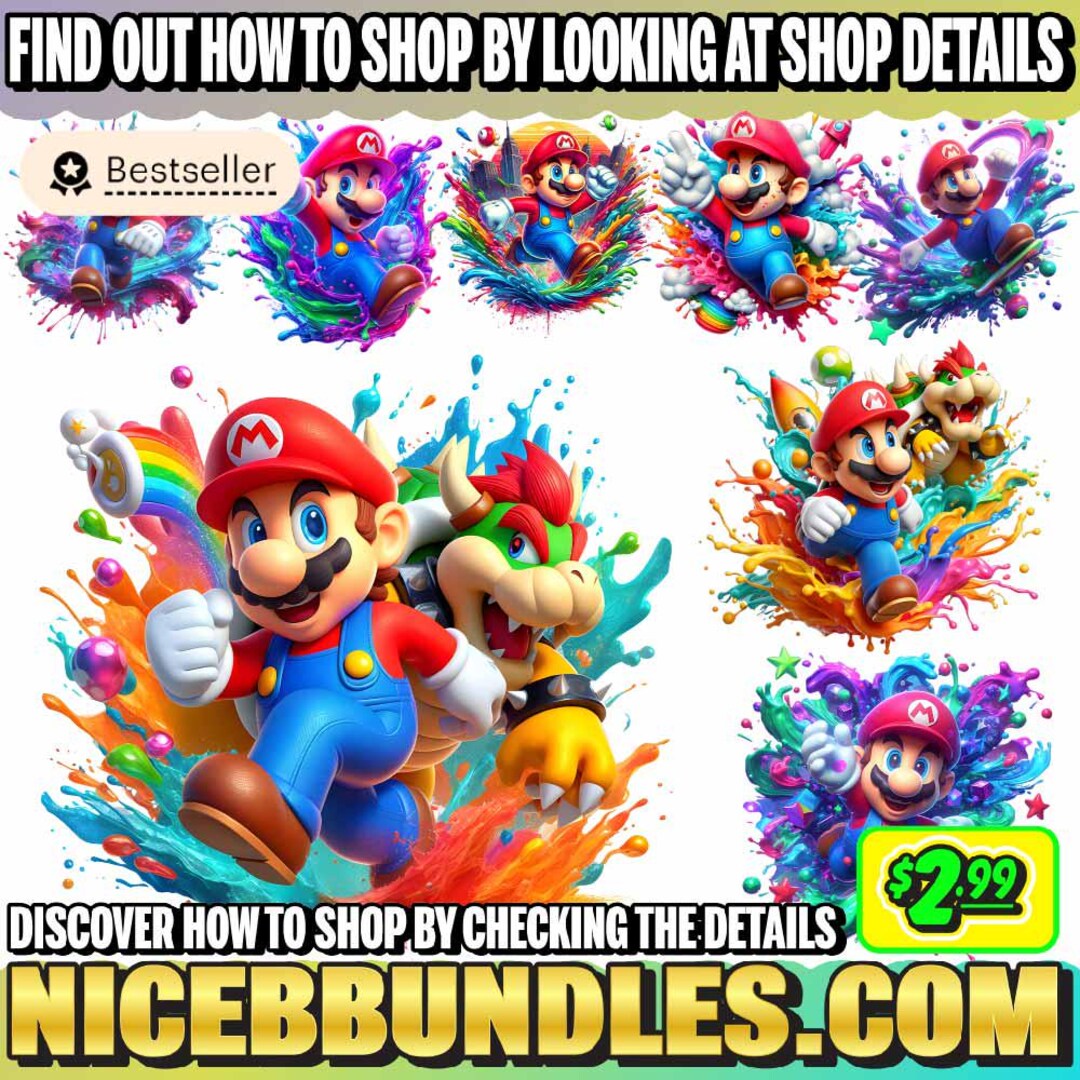 8 PNG Super Mario Splash and Watercolor Digital Design PNG File for ...
