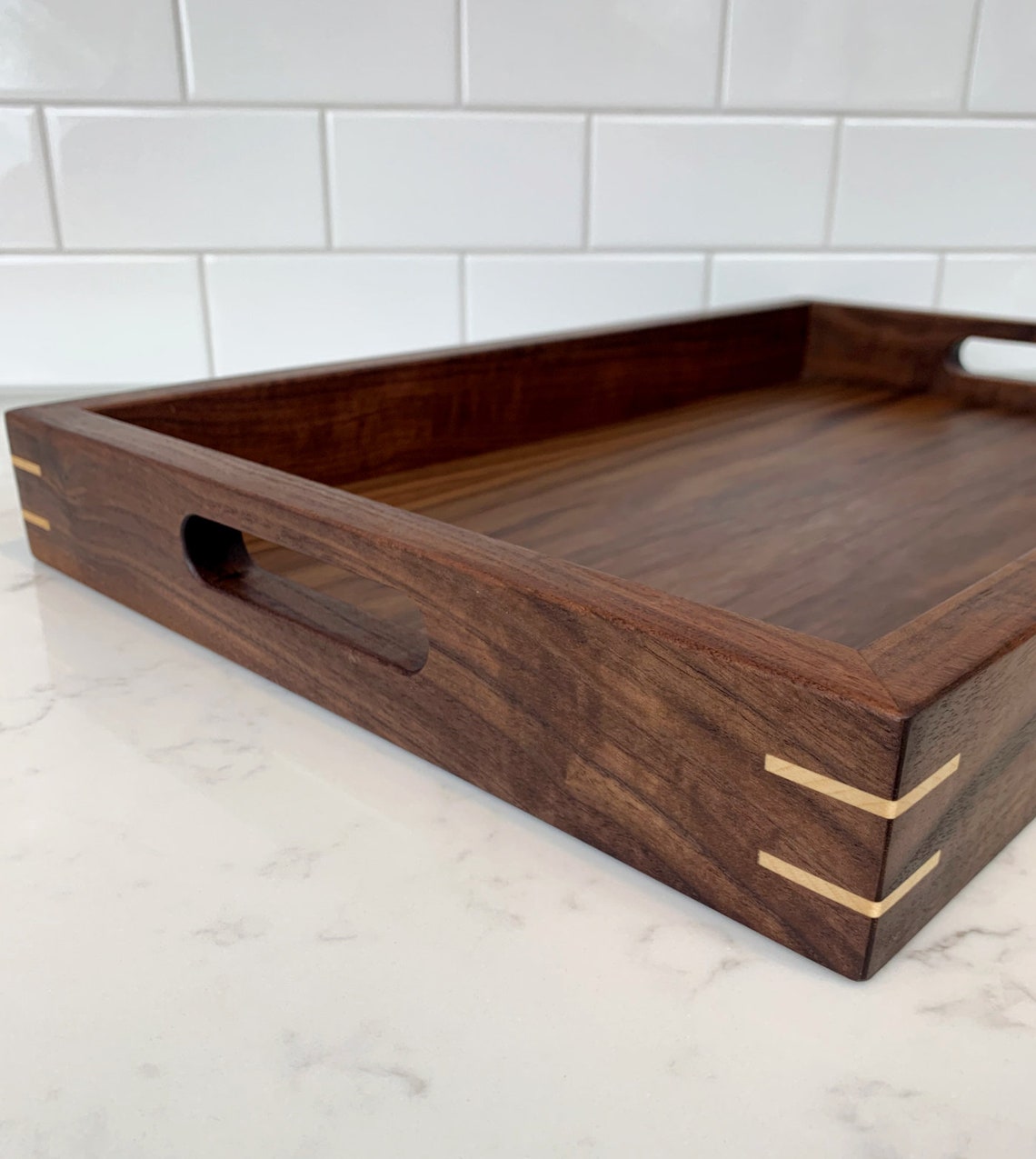 Large Walnut Serving Tray With Handles and Maple Accents - Etsy