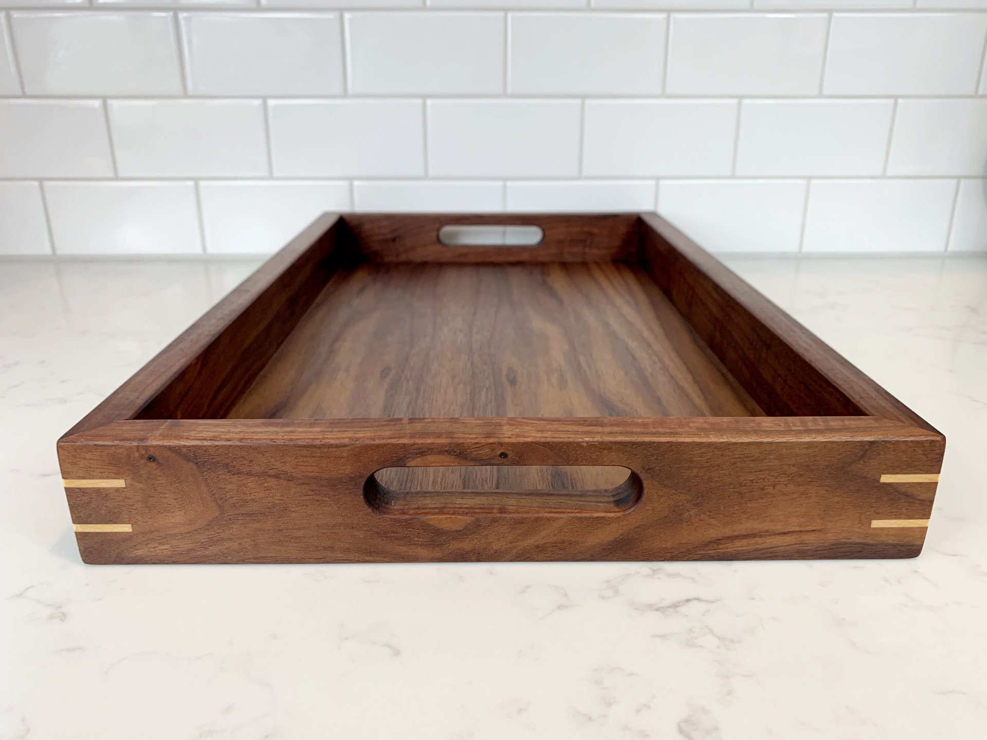 Large Walnut Serving Tray With Handles and Maple Accents - Etsy