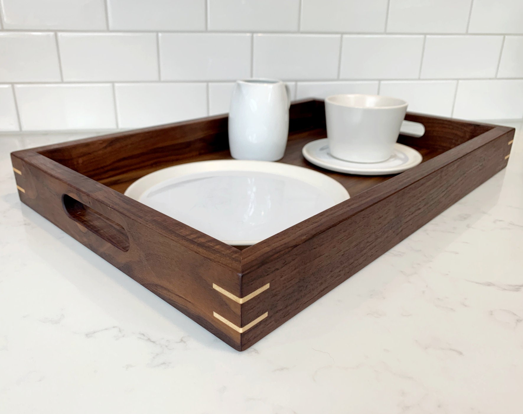 Large Walnut Serving Tray With Handles and Maple Accents - Etsy