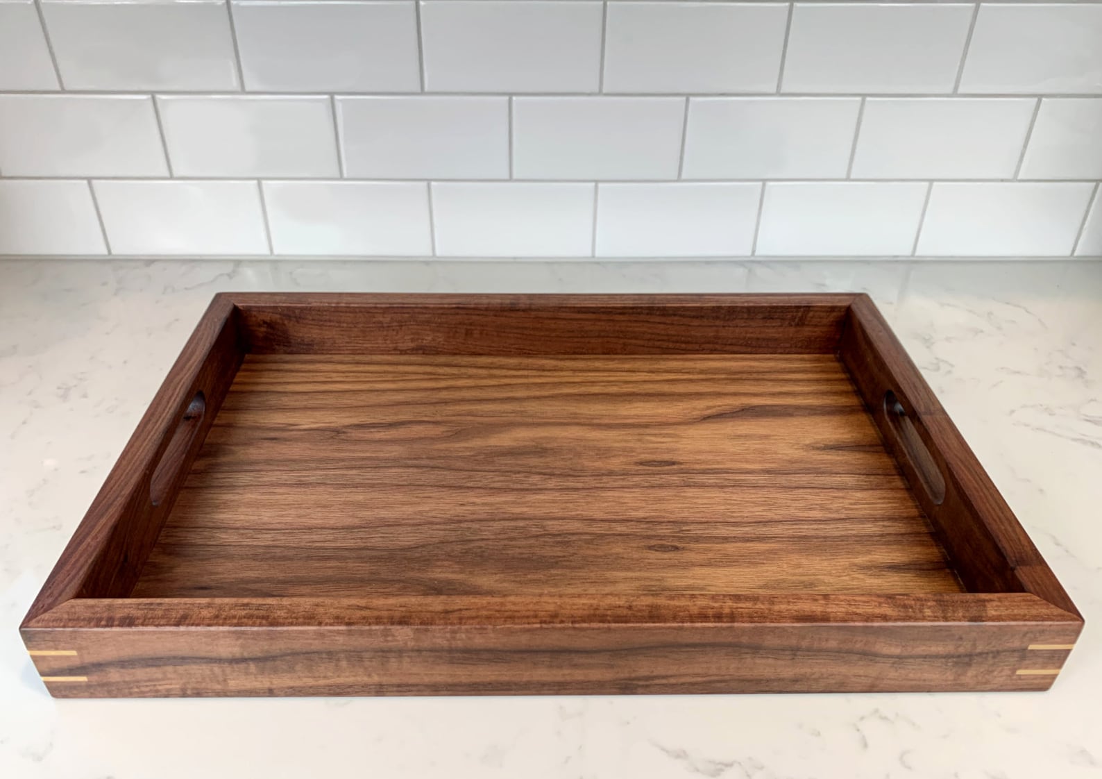 Large Walnut Serving Tray With Handles and Maple Accents - Etsy