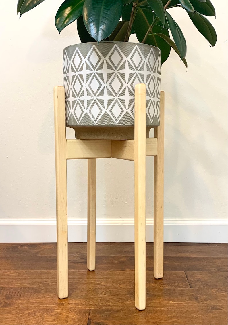 Tall Mid Century Modern Plant Stand Walnut Maple Oak Solid | Etsy