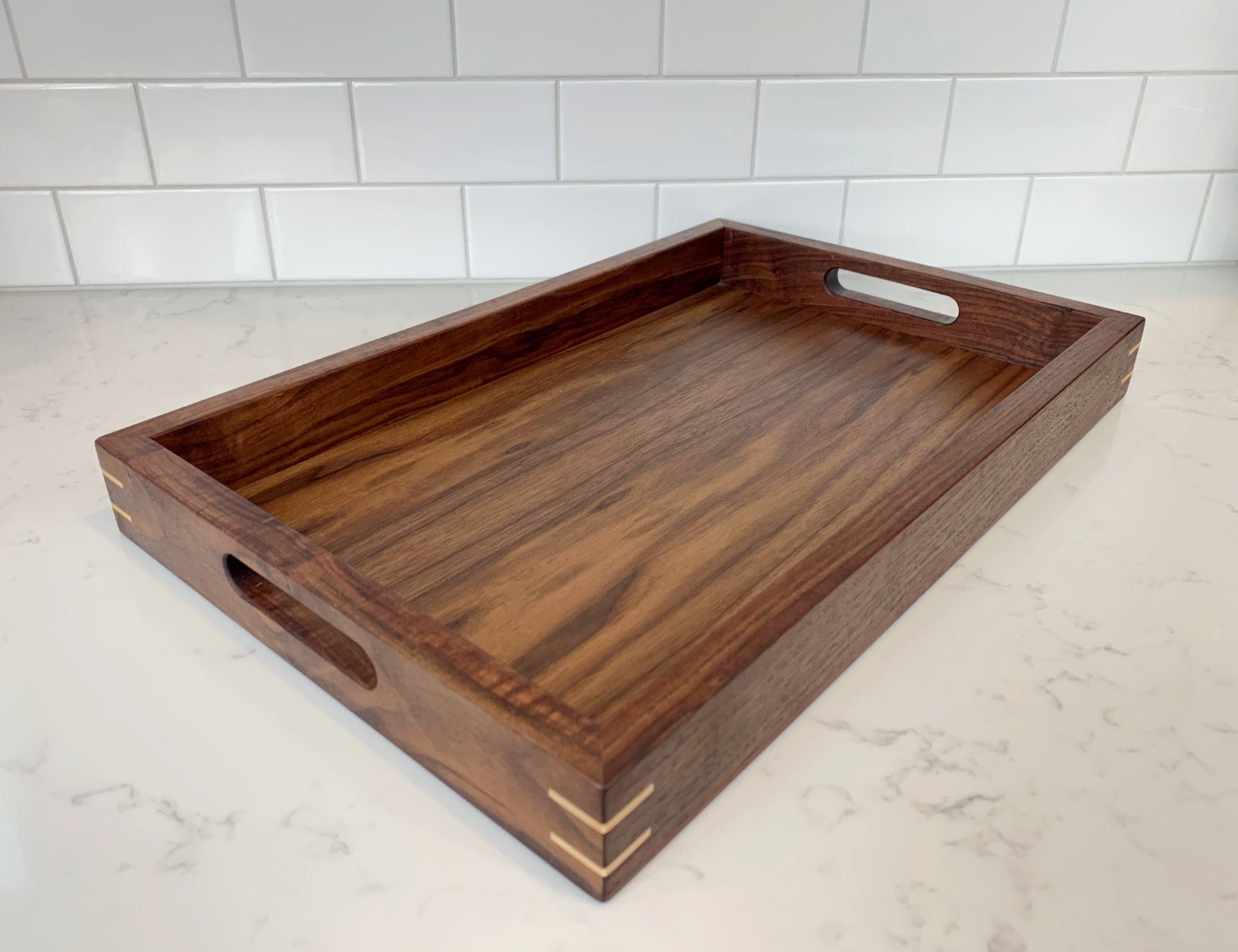 Large Walnut Serving Tray With Handles and Maple Accents Etsy UK