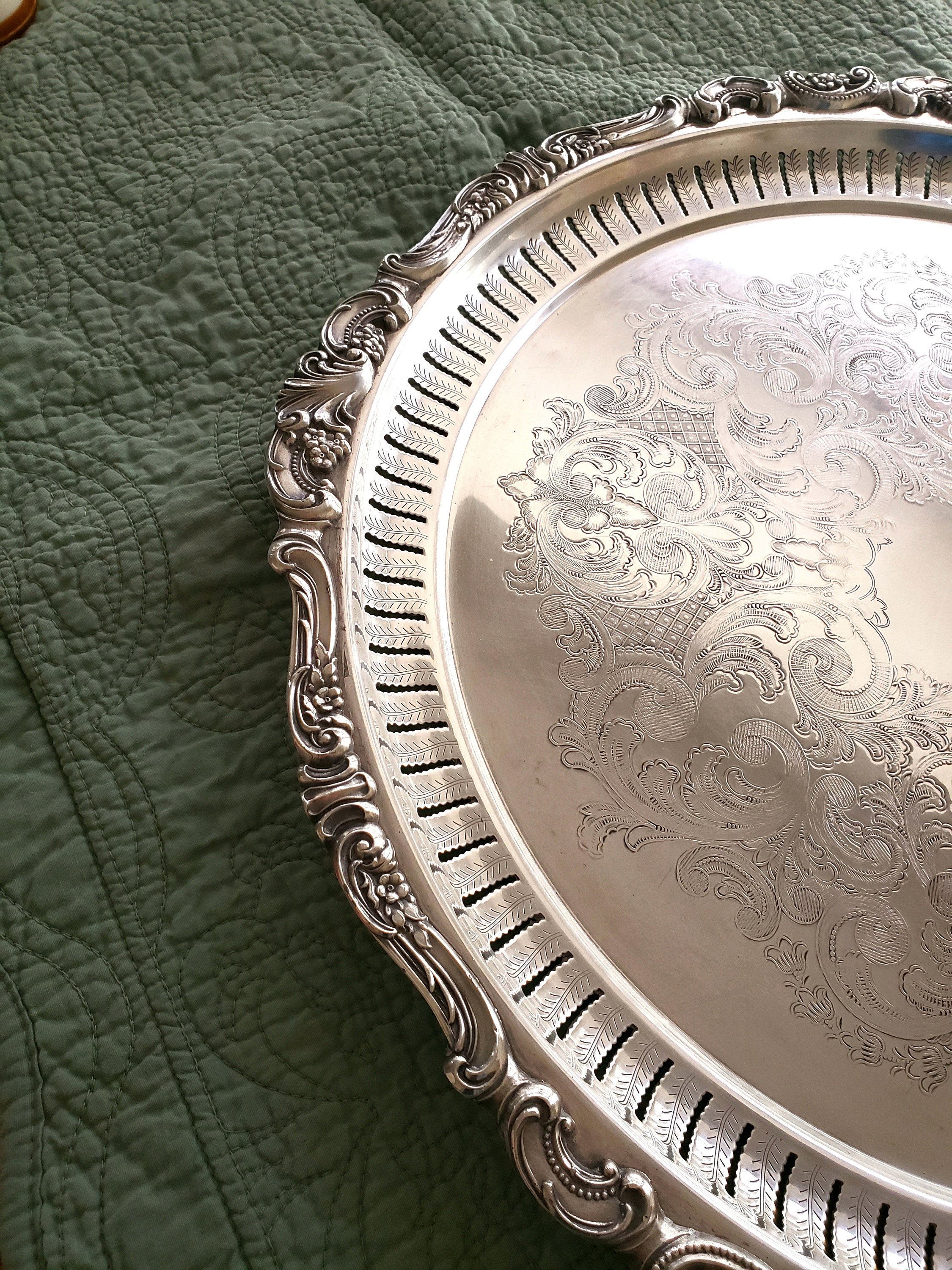 Vintage Baroque Wallace Silverplated Footed Tray, Large Ornate ...
