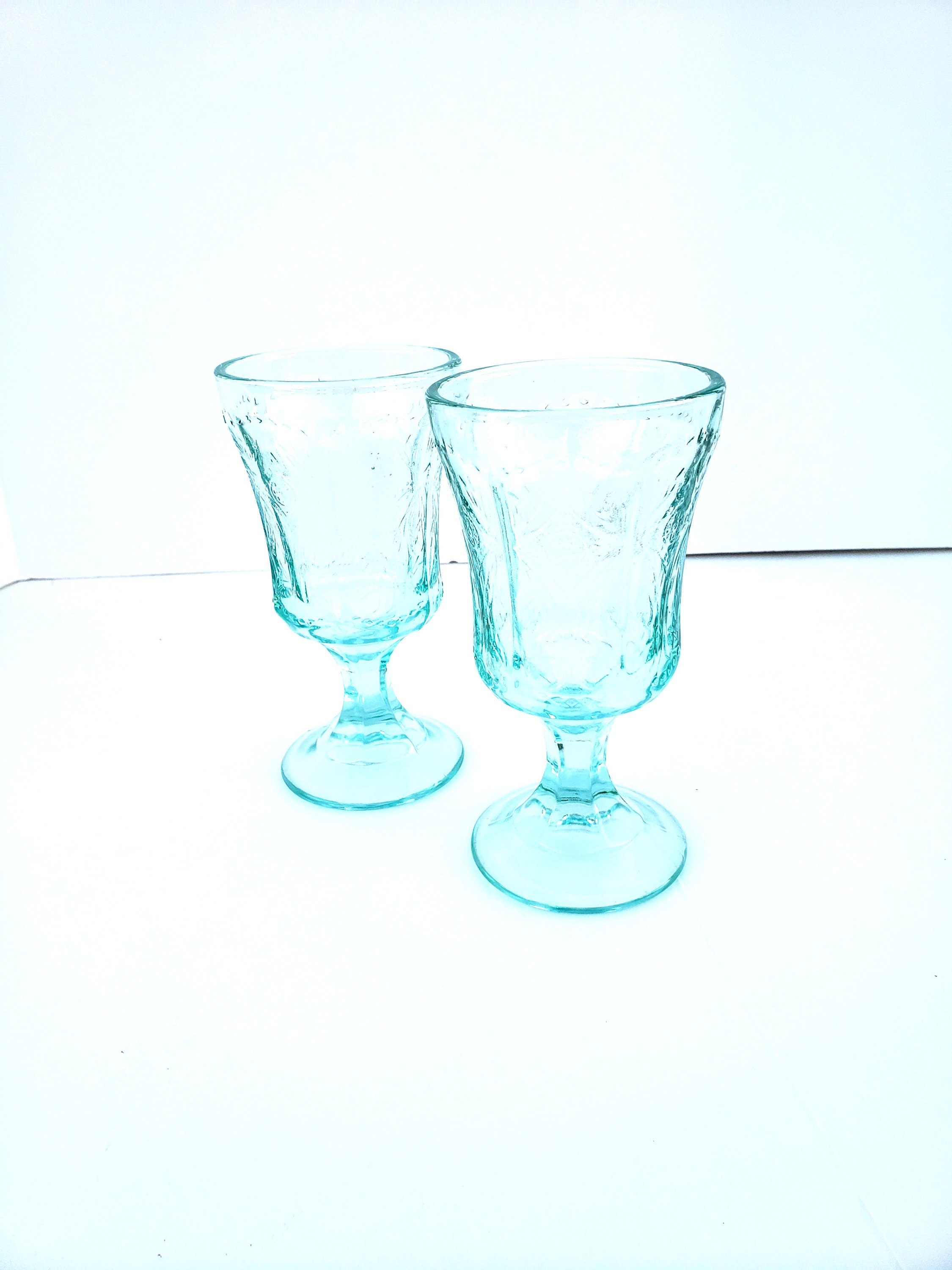 Vintage Aqua Blue Goblets, Wine Glasses, Ice Cream Cups, Indiana Glass ...