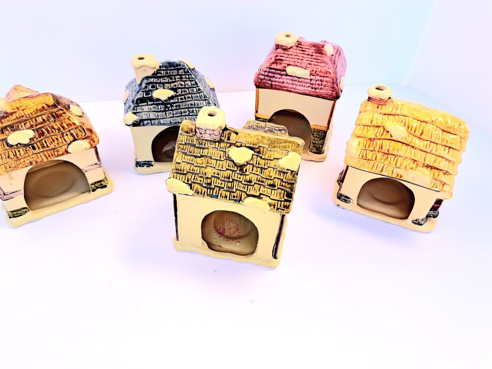 Village Tea Light Houses, Set of 5, Christmas Village, Ceramic Tealight ...