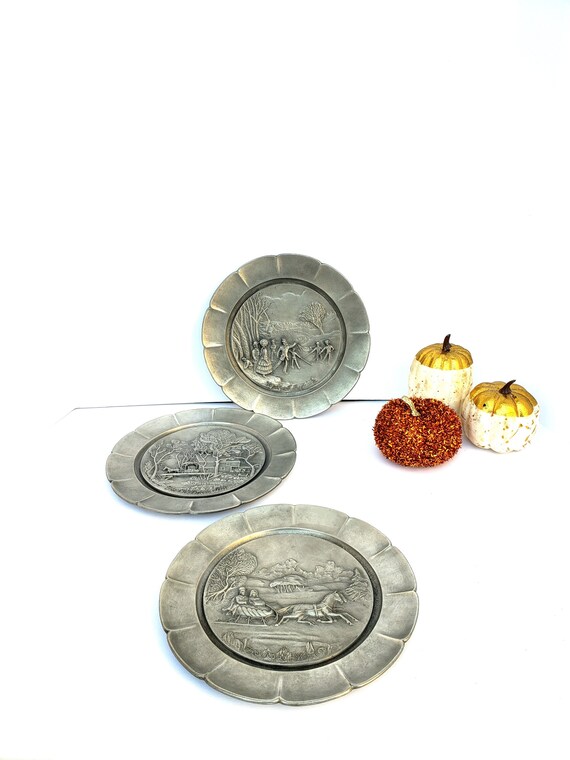 Vintage Pewter Plate Collection Set of 3 Pewter Plates | Etsy