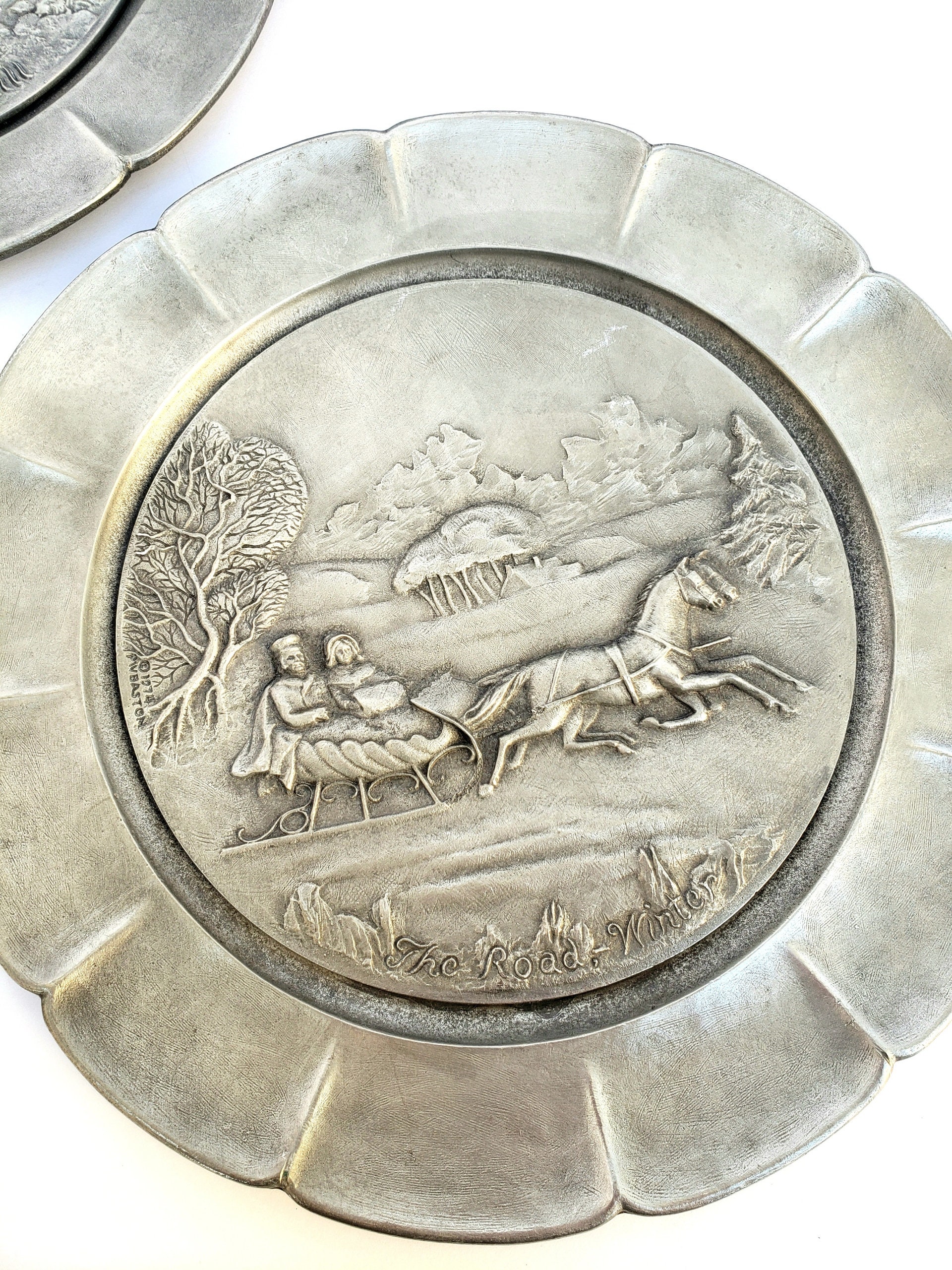 Vintage Pewter Plate Collection, Set of 3 Pewter Plates ,currier & Ives ...