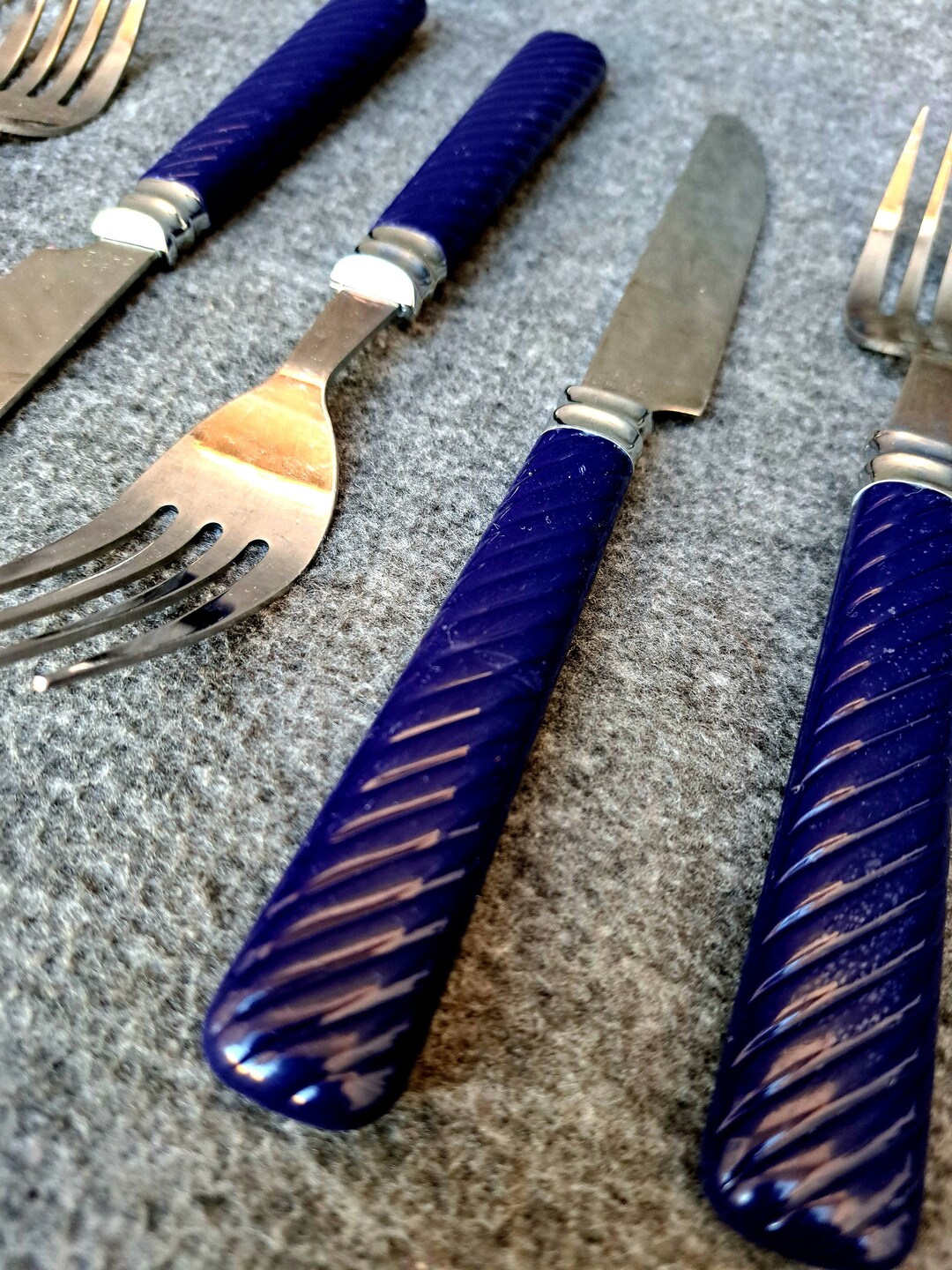 Vintage Navy Blue Flatware, Bakelite Style Flatware, Forks, Knives ...