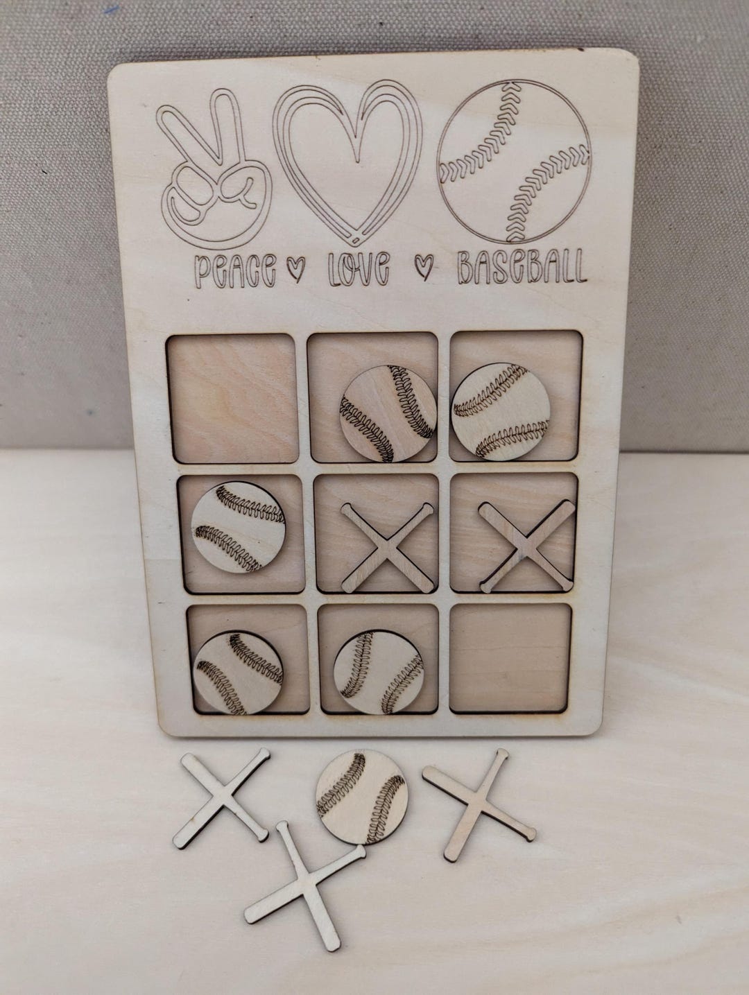 Baseball Tic Tac Toe Board Game. Wooden Game for the Whole Family ...