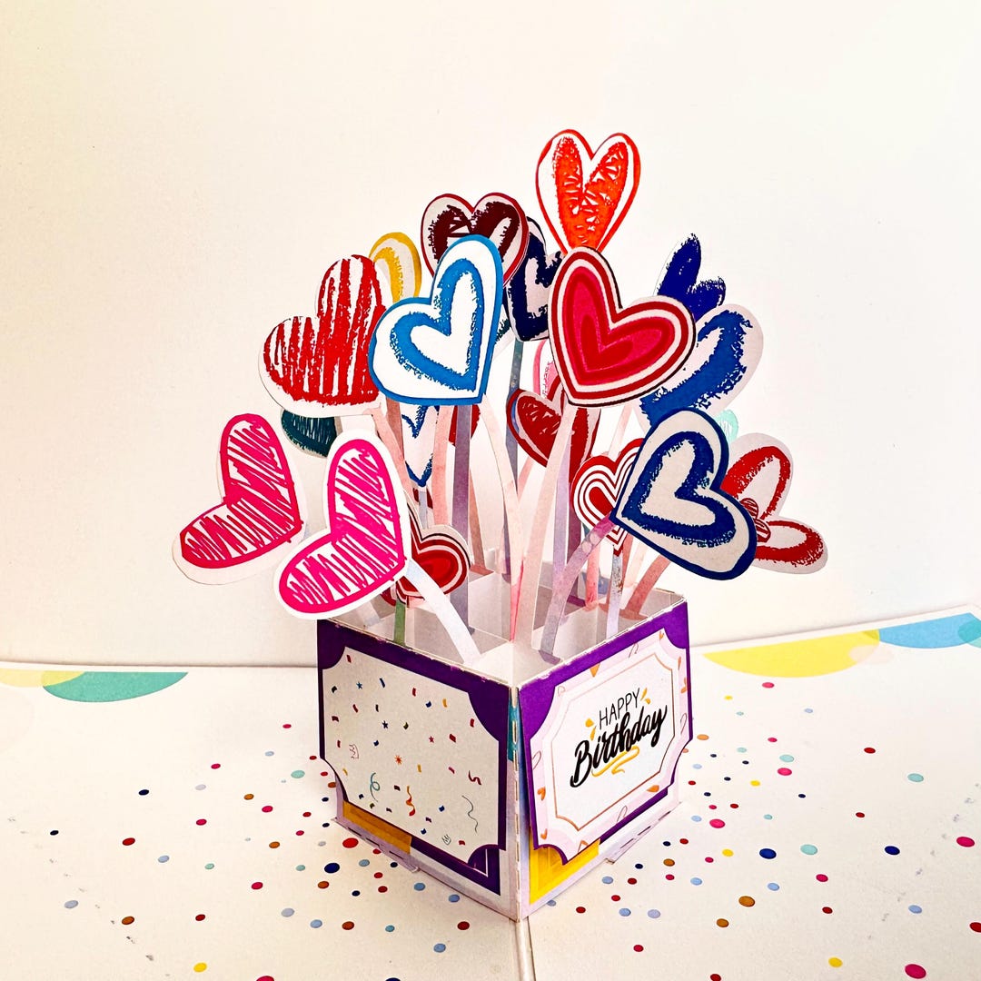 Heart Balloon Birthday Box Pop-up Card, Give Your Love, Gift for Lover ...
