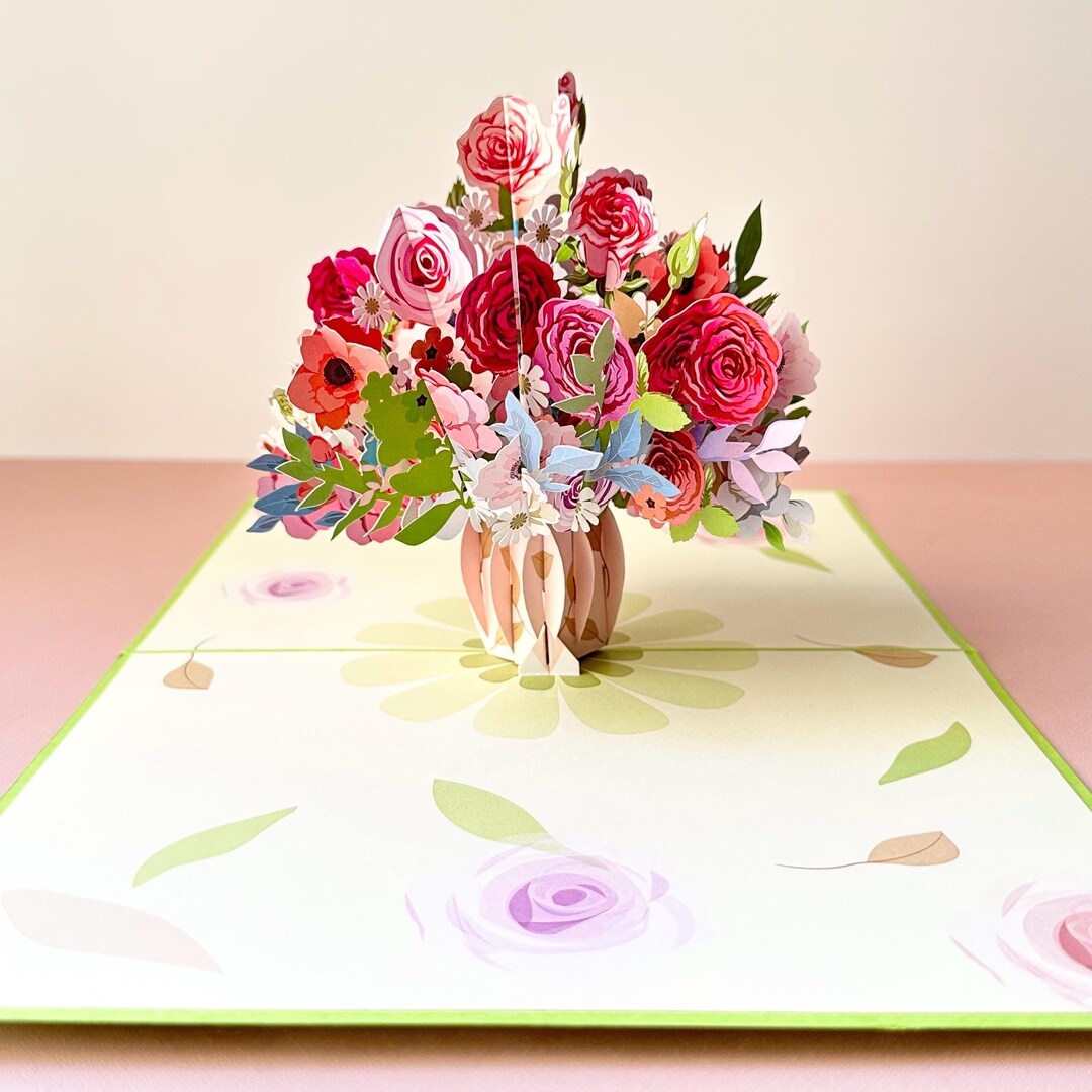 Handmade 3D Flower Vase Pop-up Card | Unique Floral Bouquet Gift for ...