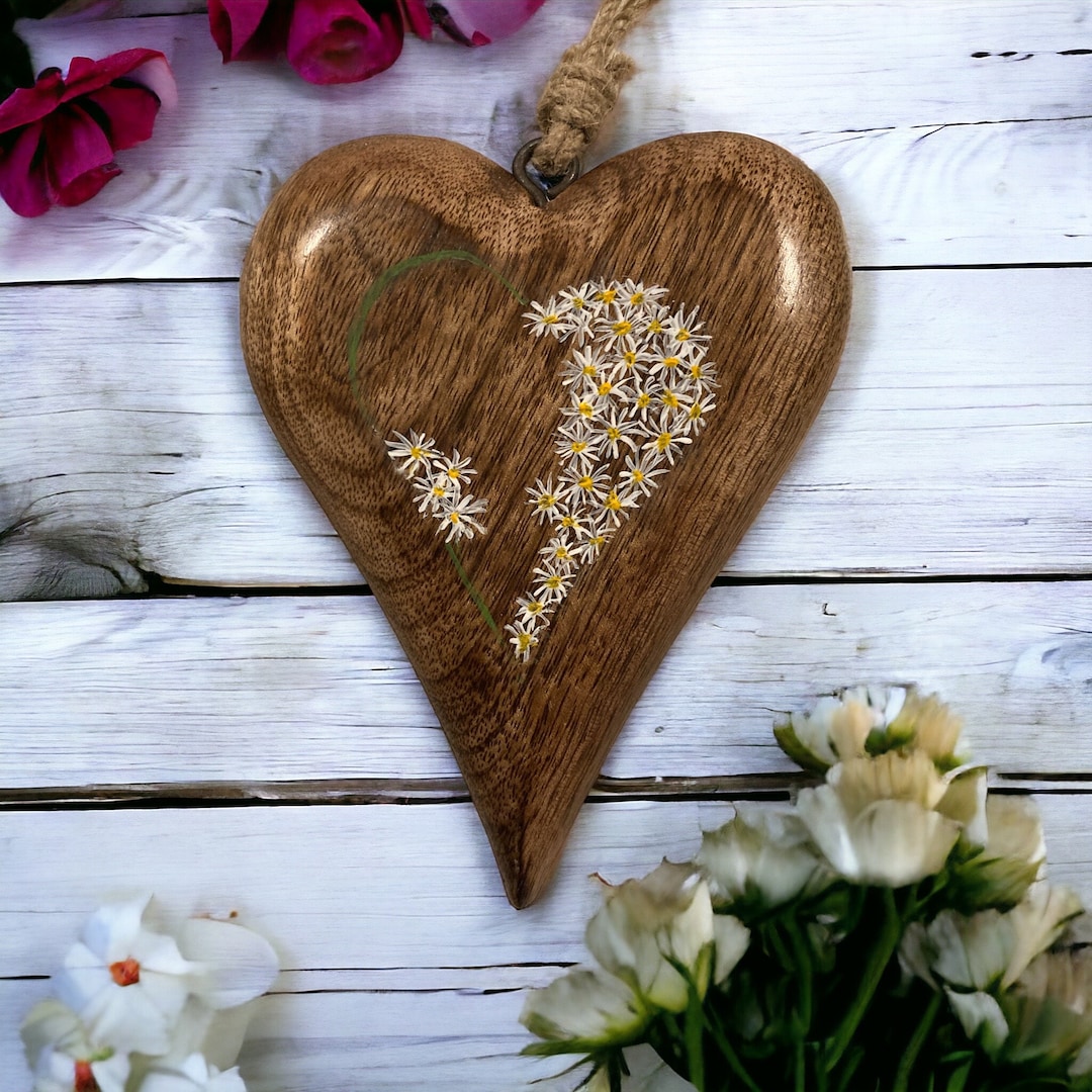 Rustic Wooden Heart Wall Decor With Tiny Daisies for Decoration - Etsy