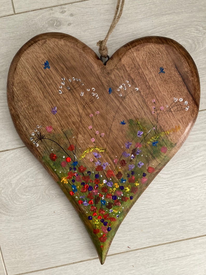 Delicate Floral Hand Painted Wooden Heart, Country Inspiration - Etsy
