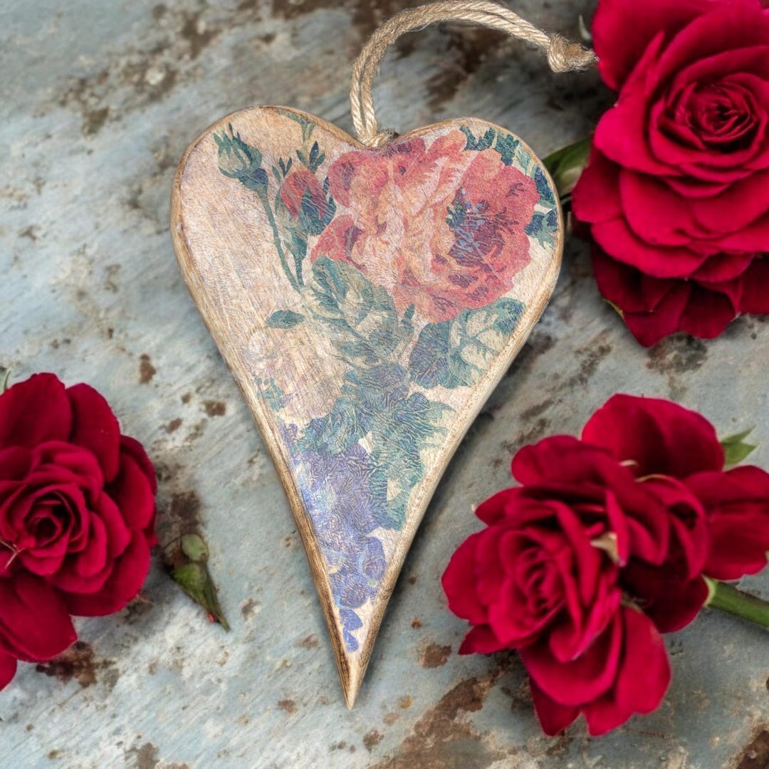 Vintage Rustic Heart Decor With Antique Rose Design - Etsy