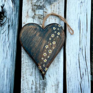 Rustic Love: Artfully Painted Wooden Heart With Delicate Floral Accents ...