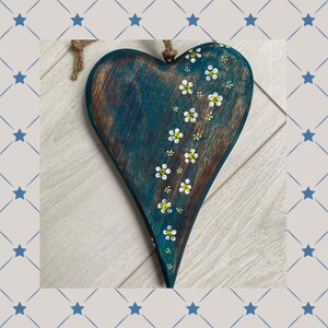 Rustic Love: Artfully Painted Wooden Heart With Delicate Floral Accents ...