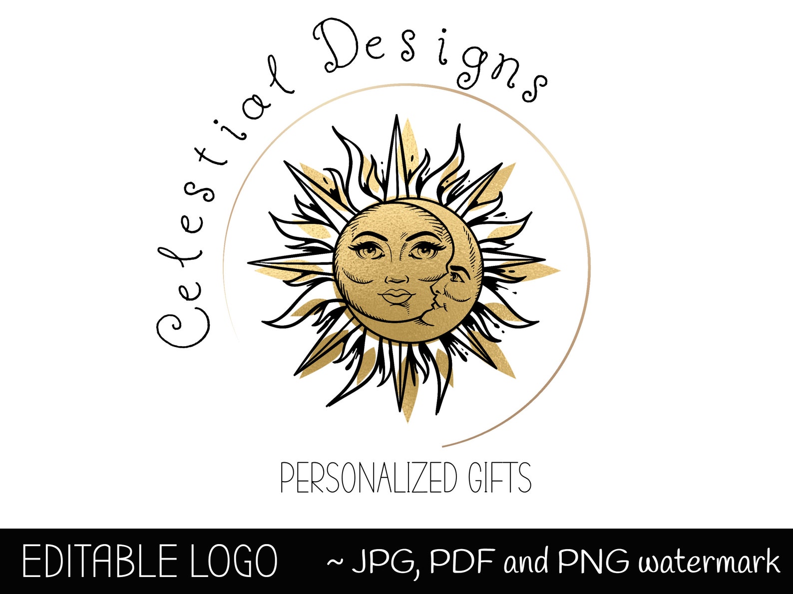 Sun & Moon Logo Template Editable Logo Gold Watermark Logo - Etsy