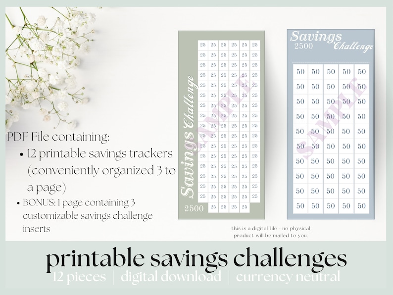 Printable Savings Challenge Set of 12 Savings Tracker - Etsy
