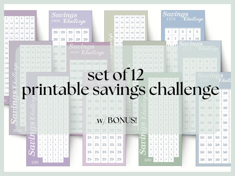 Printable Savings Challenge Set of 12 Savings Tracker - Etsy