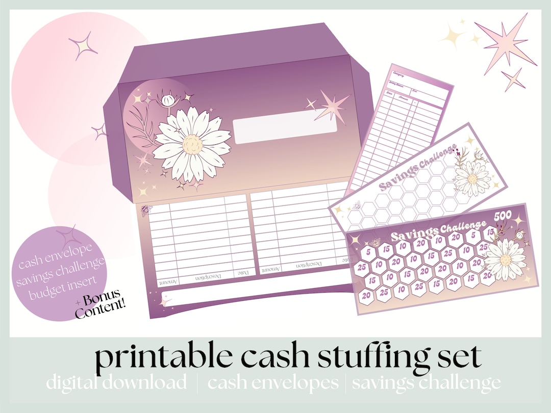 Printable Cash Stuffing Bundle | Floral Savings Challenges and Envelope ...