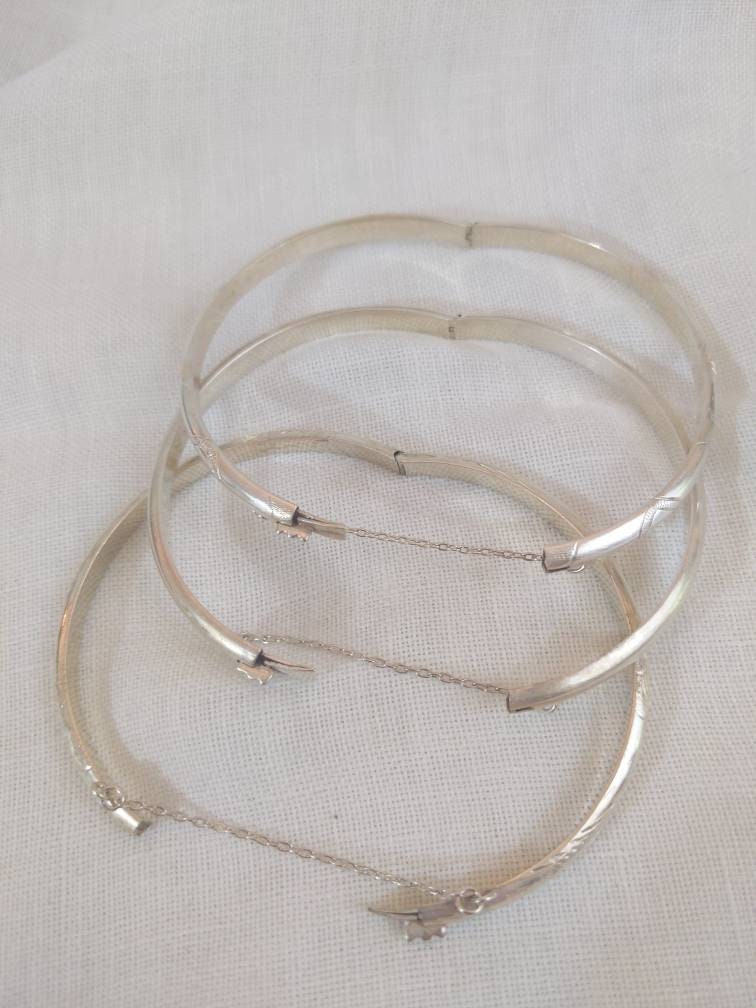 Set of Three Classic Sterling Silver Bangles - Etsy