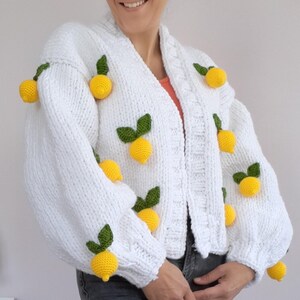 Knitted Cardigan, Lemon Cardigan, Gift for Women, White Cardigan, Soft ...